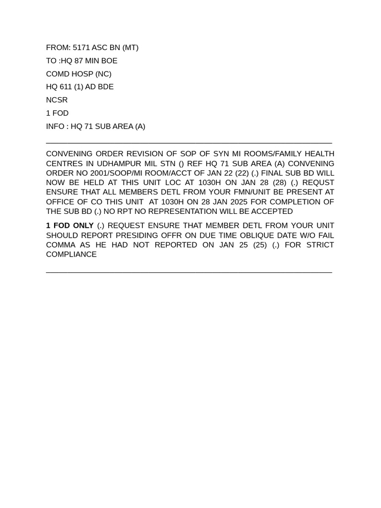 Convening Order Revision of Sop of Syn Mi Rooms | PDF