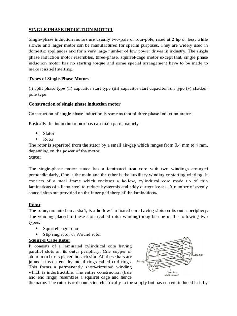 SINGLE PHASE INDUCTION MOTOR-ALTERNATOR-SYNCHRONOUS MOTOR | PDF ...