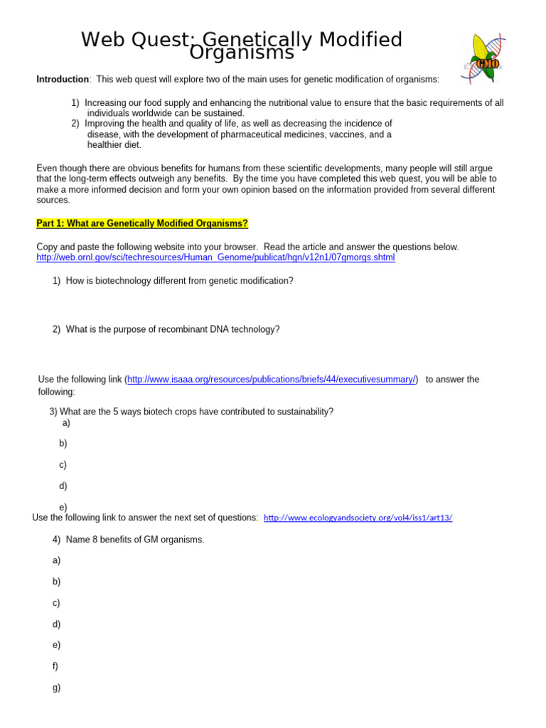 _7 GMO Webquest | PDF | Genetic Engineering | Genetically Modified Organism