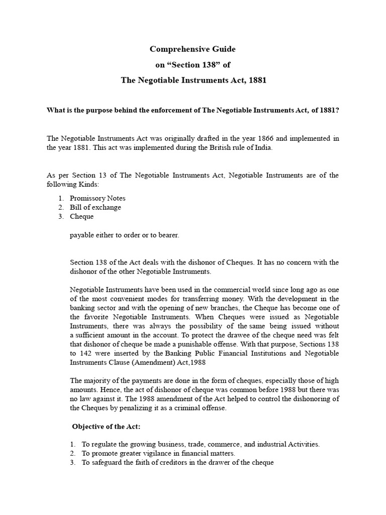 Compilation On Section 138 of The NI Act, 1881 | PDF | Negotiable ...