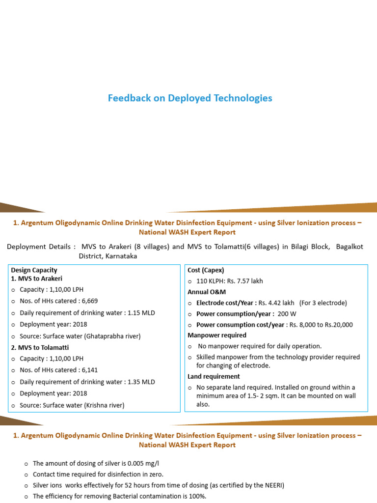 Report - Evaluation On Six Deployed Technologies | PDF | Water | Water ...
