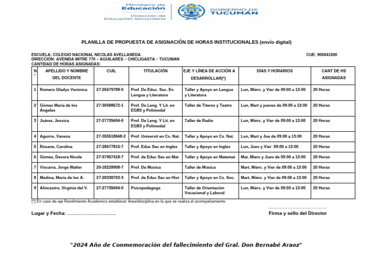 Modelos de Planillas A Completar Por Sedes | PDF