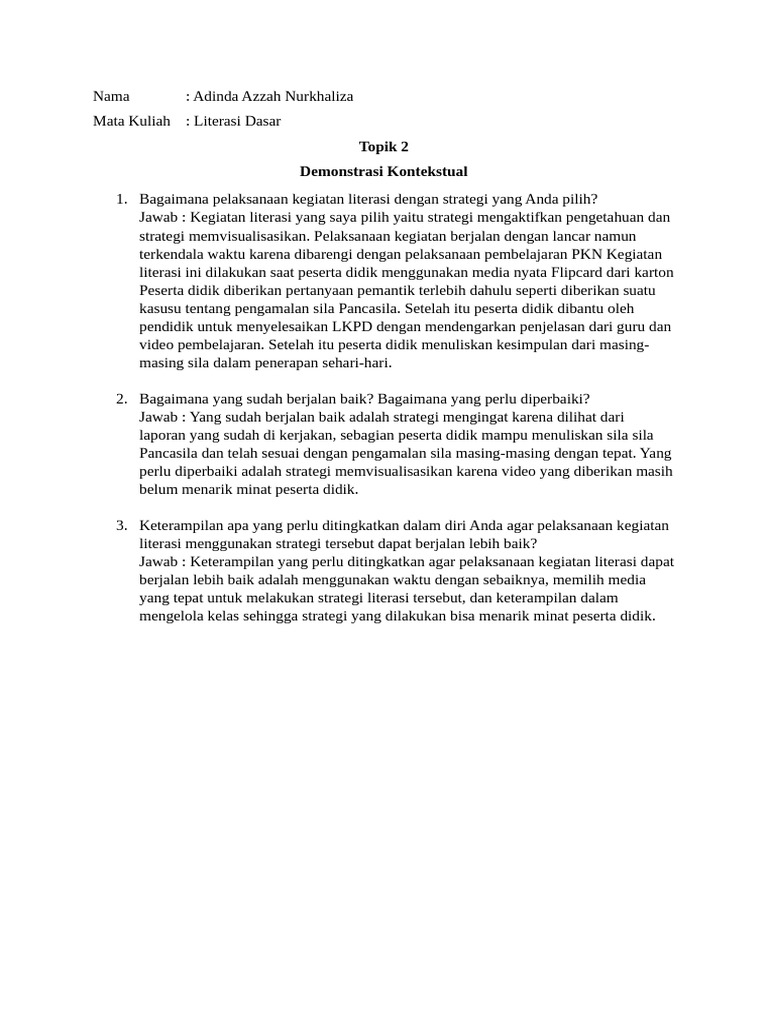 Topik 2 - Demonstrasi Kontekstual - Literasi Dasar | PDF