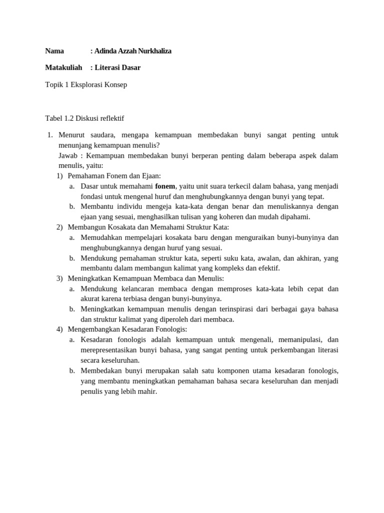 Topik 1 Eksplorasi Konsep Diskusi Reflektif - Literasi Dasar | PDF