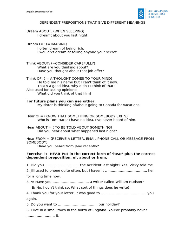 Extra Dependent Prepositions That Give Different Meanings | PDF | Dream