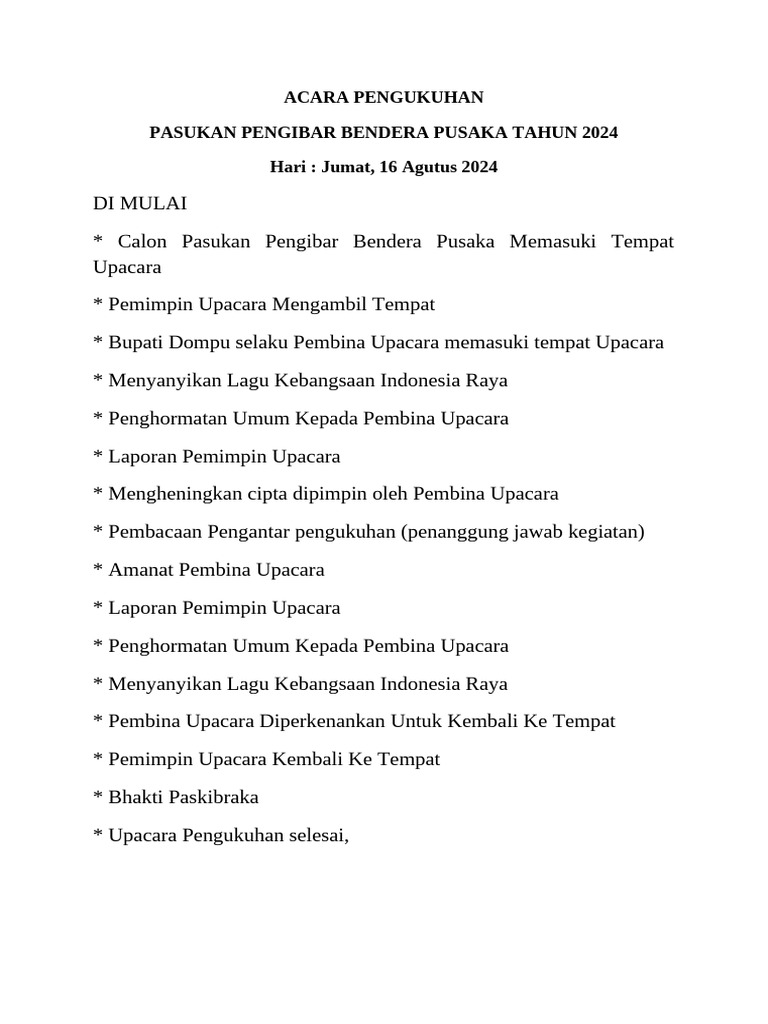 Pengukuhan Paskibraka 2024 Dompu | PDF