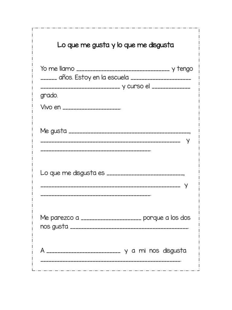 Hoja Lo Que Me Gusta y Lo Que Me Disgusta | PDF
