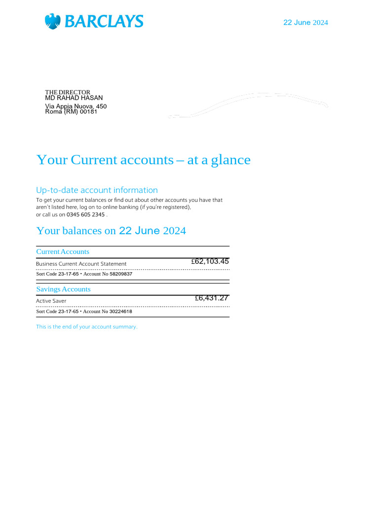 Italy Bank Statement 2 | PDF