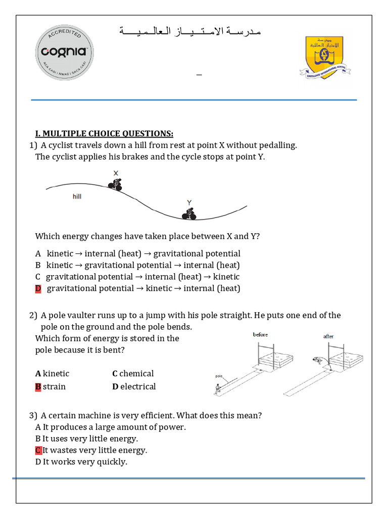 8th Grade Energy Worksheet | PDF | Kinetic Energy | Potential Energy