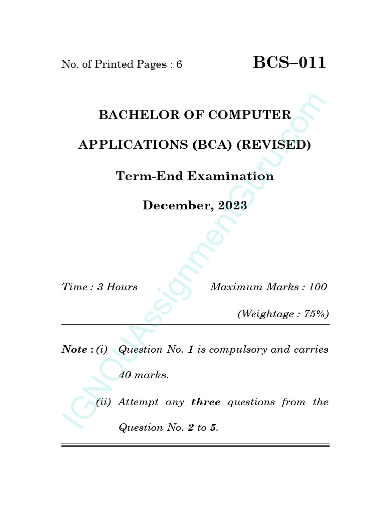 Dec - 2023 BCS-011 | PDF | Computer Data | Office Equipment