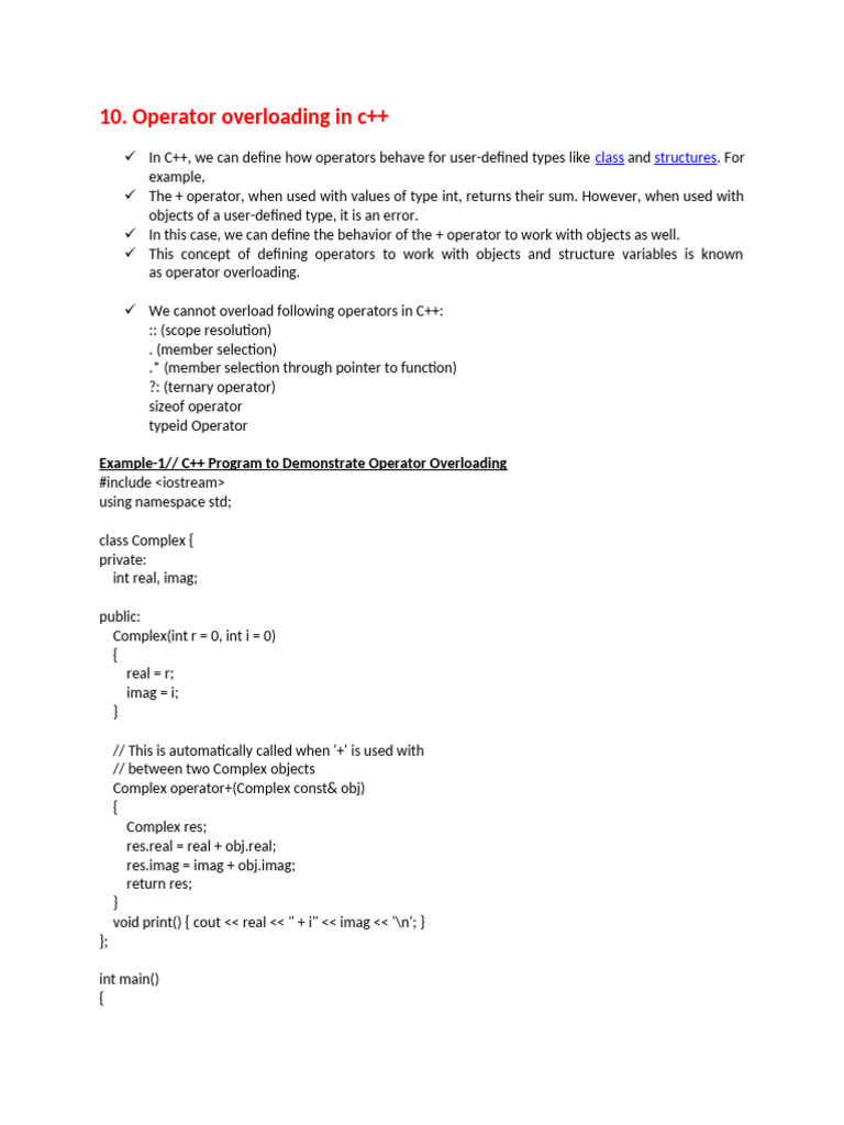 EXP-10 Operator overloading | PDF | C++ | Object (Computer Science) EXP-10 Operator overloading | PDF | C++ | Object (Computer Science)