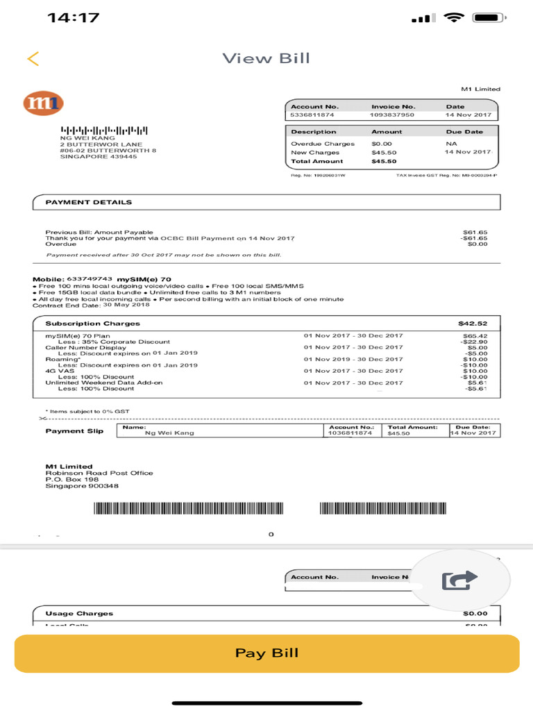 M1 Bill Received Sim | PDF