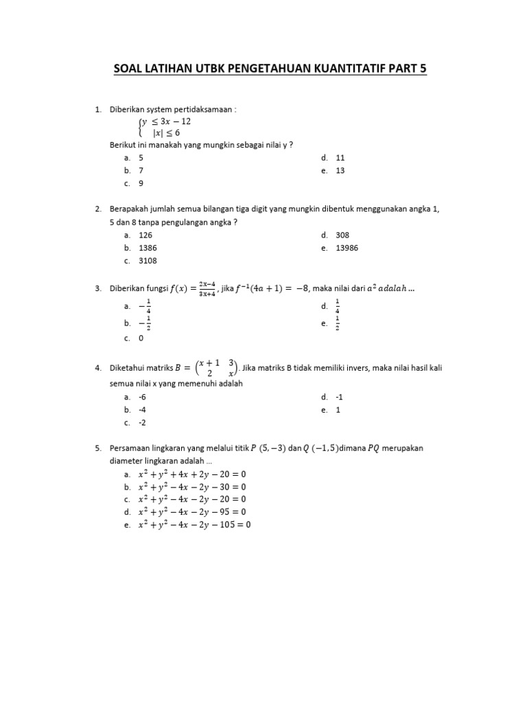 Soal Latihan UTBK Kuantitatif | PDF