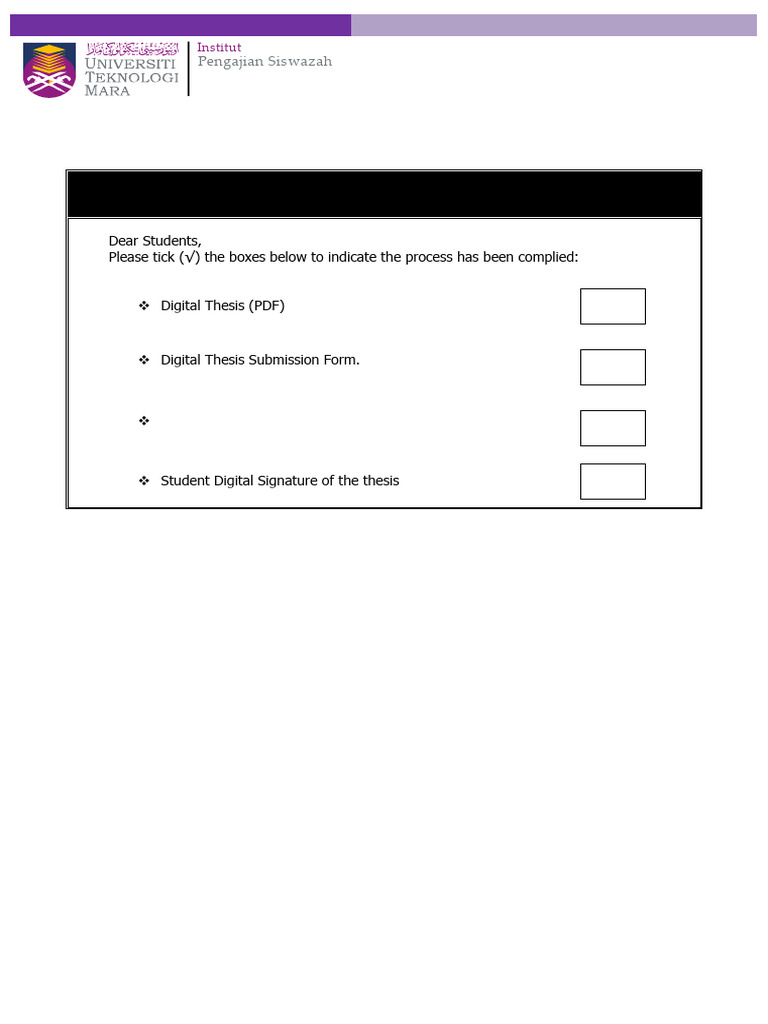 Digital Thesis Submission Checklist | PDF | Thesis | Document