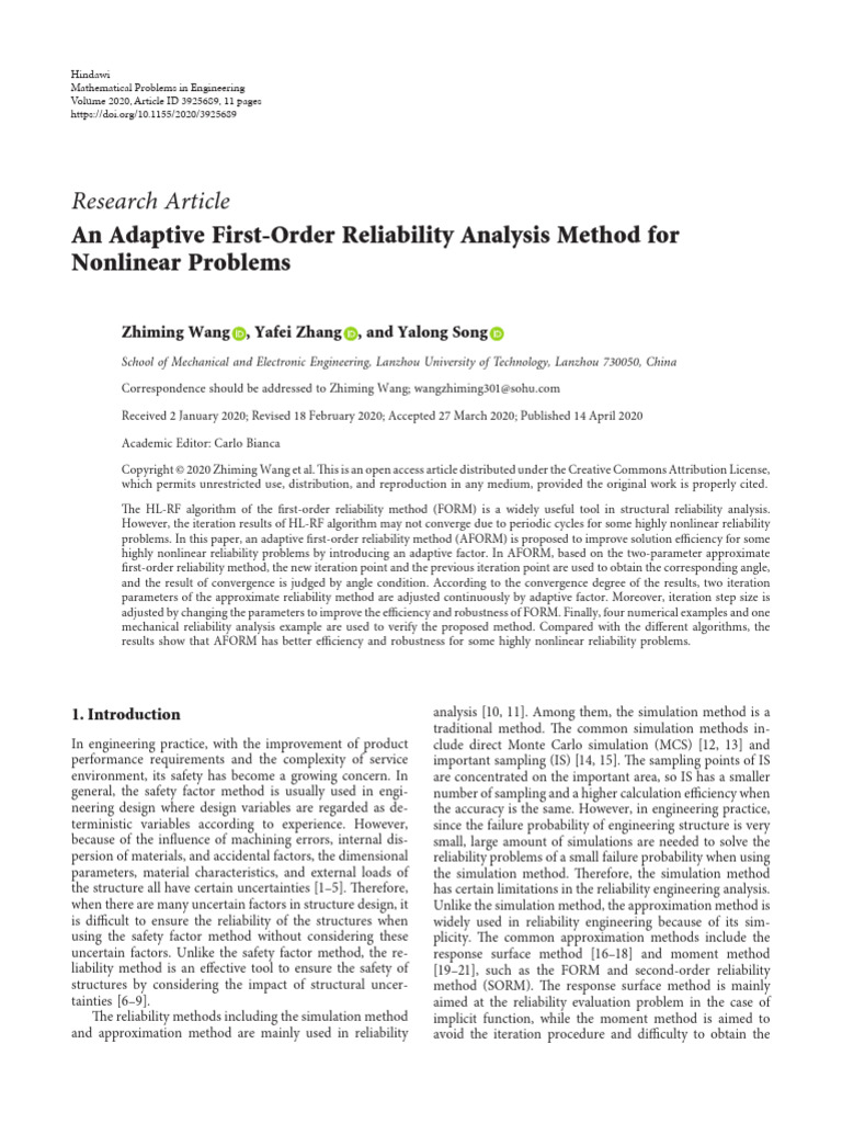 An Adaptive First-Order Reliability Analysis Metho | PDF | Normal Distribution | Reliability ...