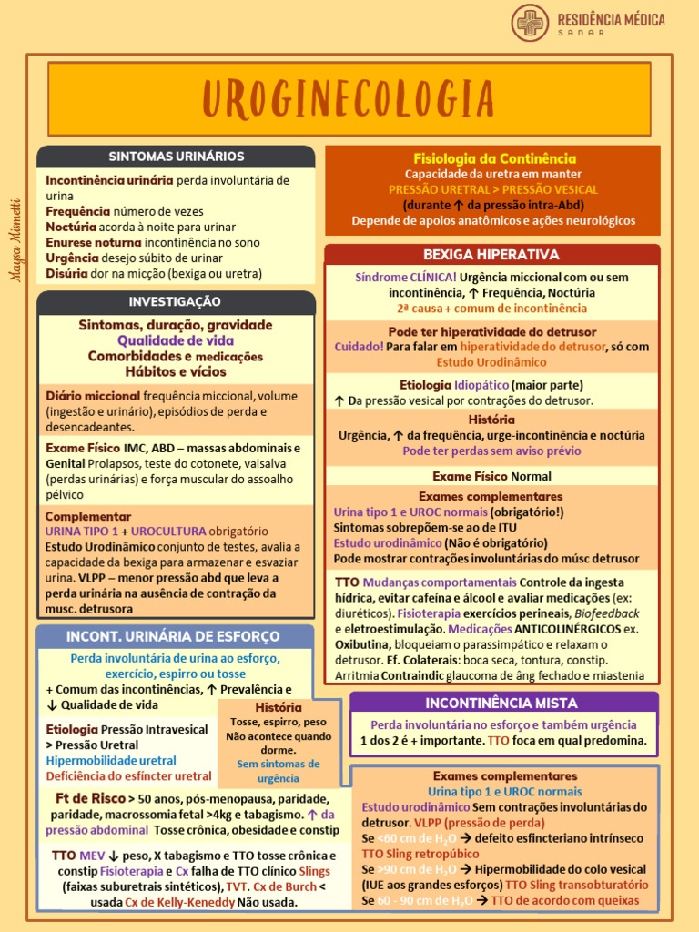 Mapa Mental- Uroginecologia | PDF | Micção | Doenças e distúrbios