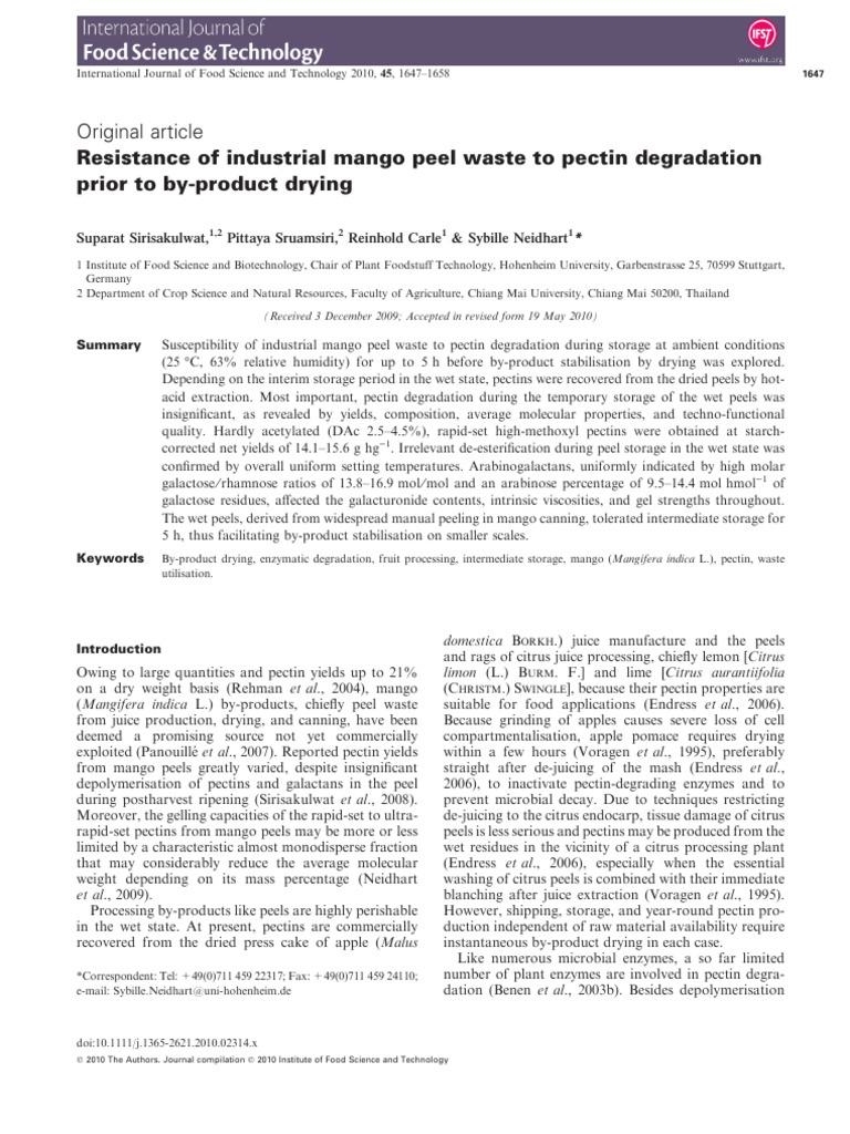 Mango Peel Waste Pectin Stability Study | PDF | Acetic Acid | Chemistry