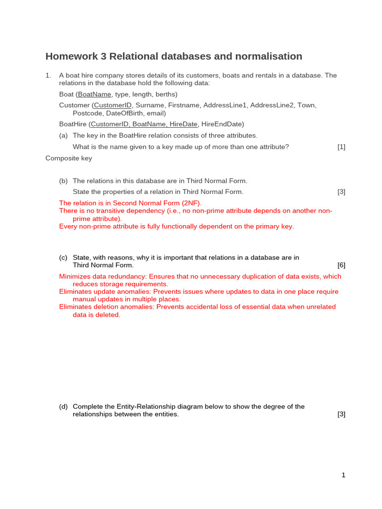 Data Types Homework 3 Relational Databases and Normalisation | PDF ...