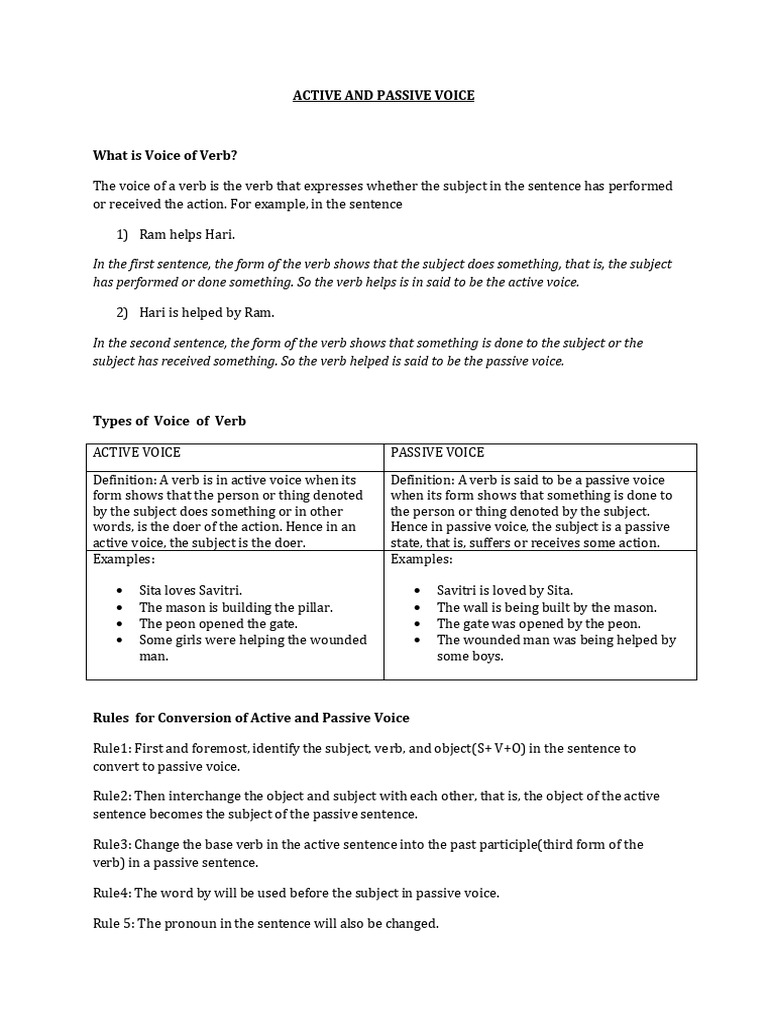 Active and passive voice | PDF | Grammatical Tense | Subject (Grammar)