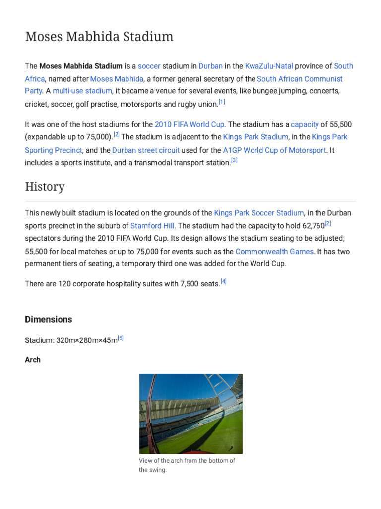 Moses Mabhida Stadium Overview | PDF | Sports | Association Football