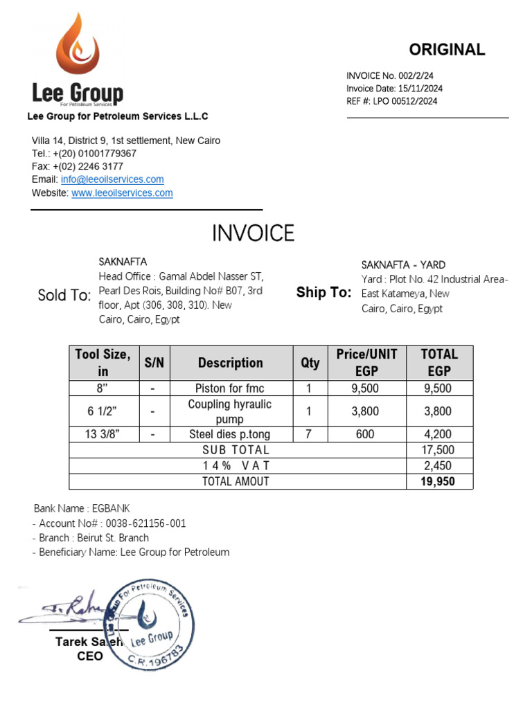SAKNAFTA Invoice1 | PDF