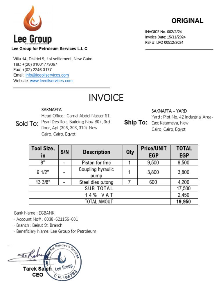 SAKNAFTA Invoice | PDF