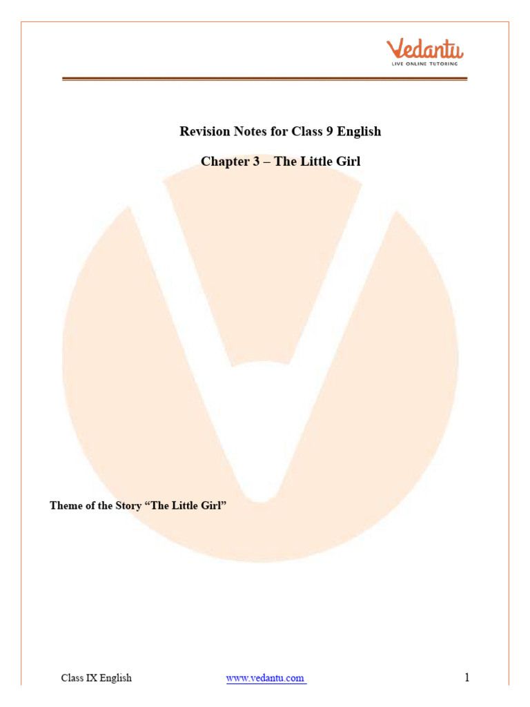 Class 9 English Beehive Chapter 3 The Little Girl Summary and Notes PDF ...