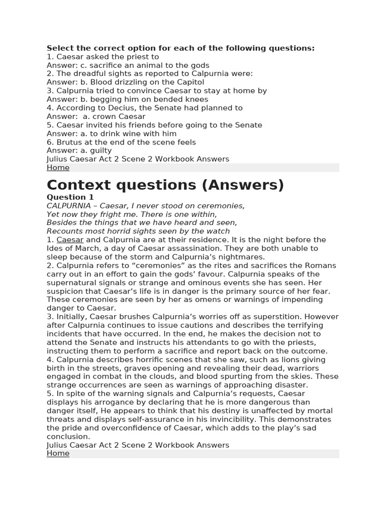 Julius Caesar Act 2 Scene 2 Answers | PDF | Julius Caesar