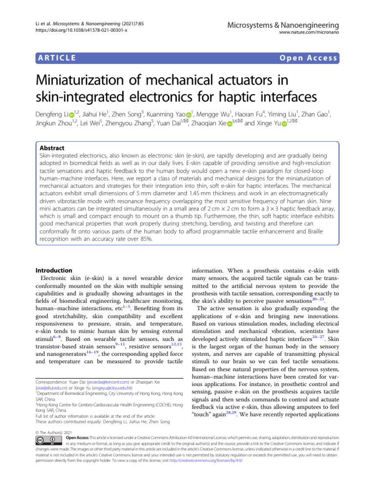Miniaturization of Mechanical Actuators in Skin-Integrated Electronics ...