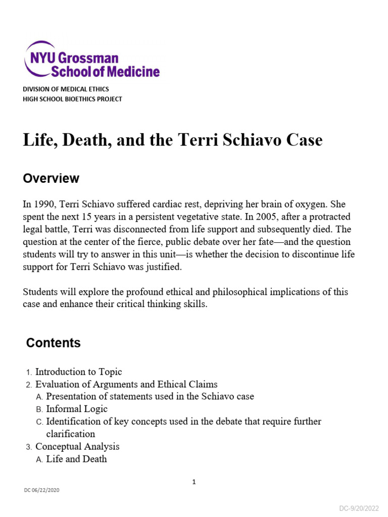 Medical Ethics Terri Schiavo Case | PDF | Argument | Logical Consequence