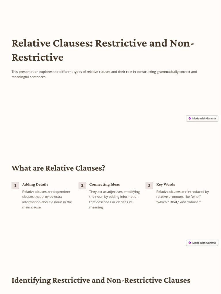 Relative Clauses Restrictive and Non Restrictive | PDF | Noun | Clause