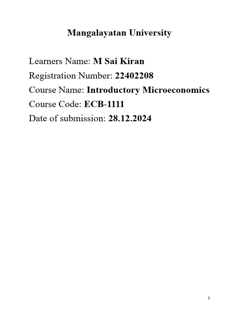 M Sai Kiran - ECB-1111-Jul' 24 Assignment | PDF | Demand | Elasticity (Economics)