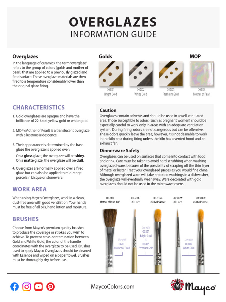 Mayco Overglazes Info Guide | PDF | Porcelain | Handicrafts