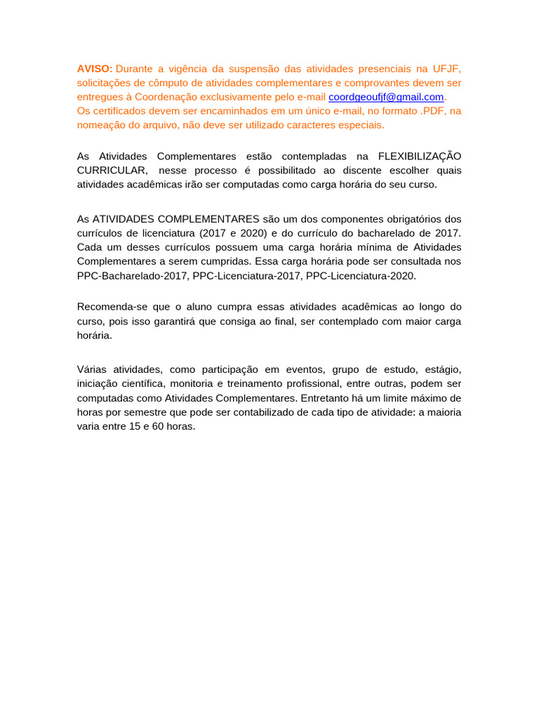 Atividades Complementares | PDF | Diploma de bacharel | Geografia