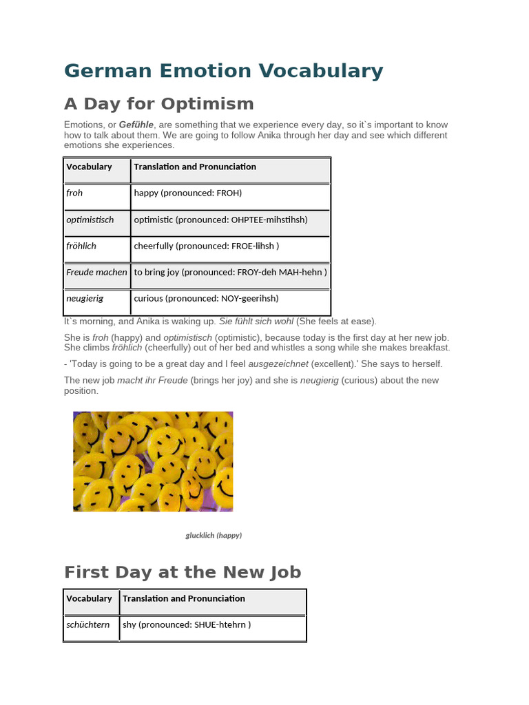 German Emotion Vocabulary Guide | PDF