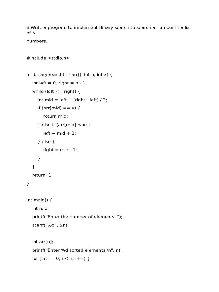Binary Search Program in C | PDF