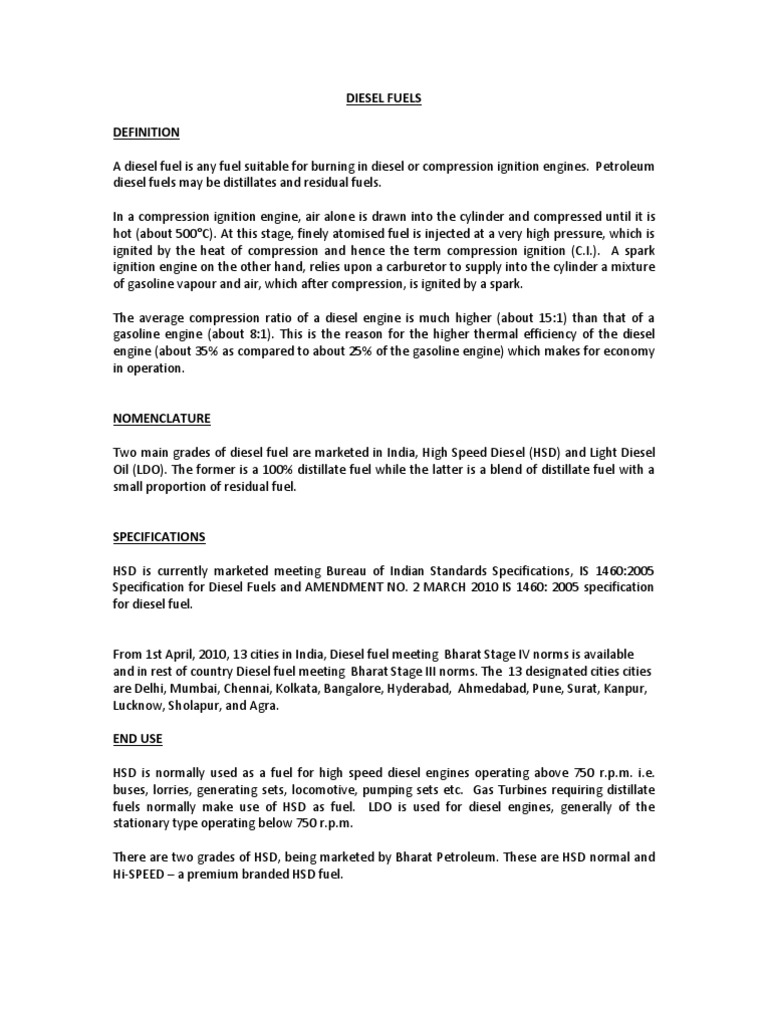 Understanding High Speed Diesel (HSD) | PDF | Diesel Fuel | Diesel Engine