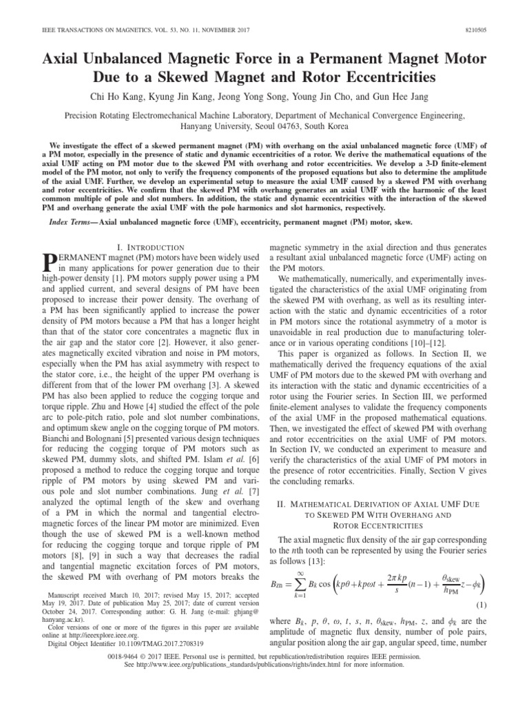 Axial Unbalanced Magnetic Force in A Permanent Magnet Motor Due To A ...