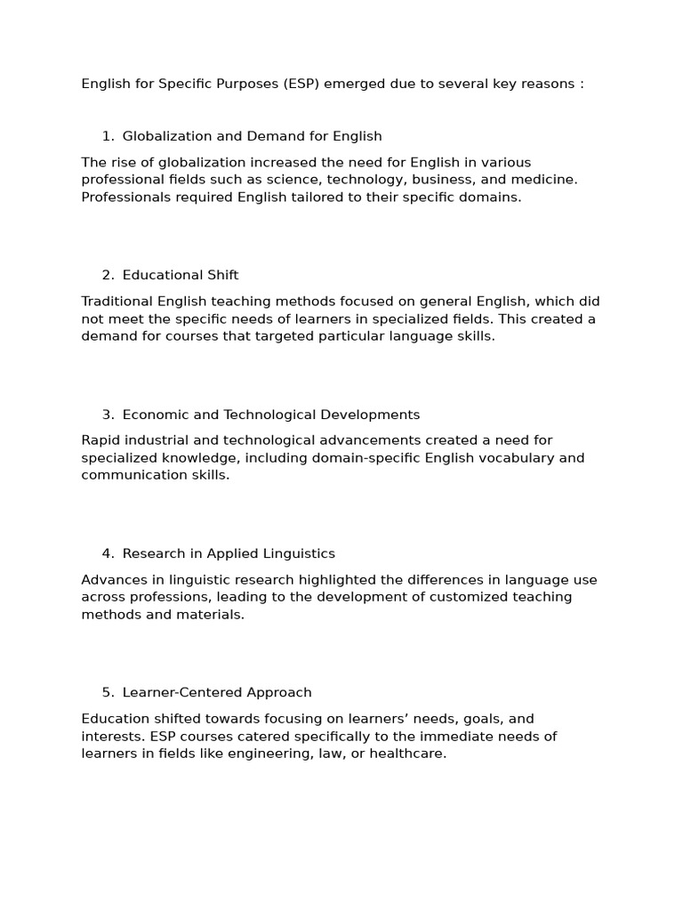 Reasons for English for Specific Purposes | PDF