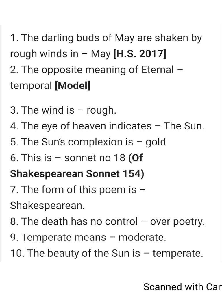 MCQ From The Poems | PDF