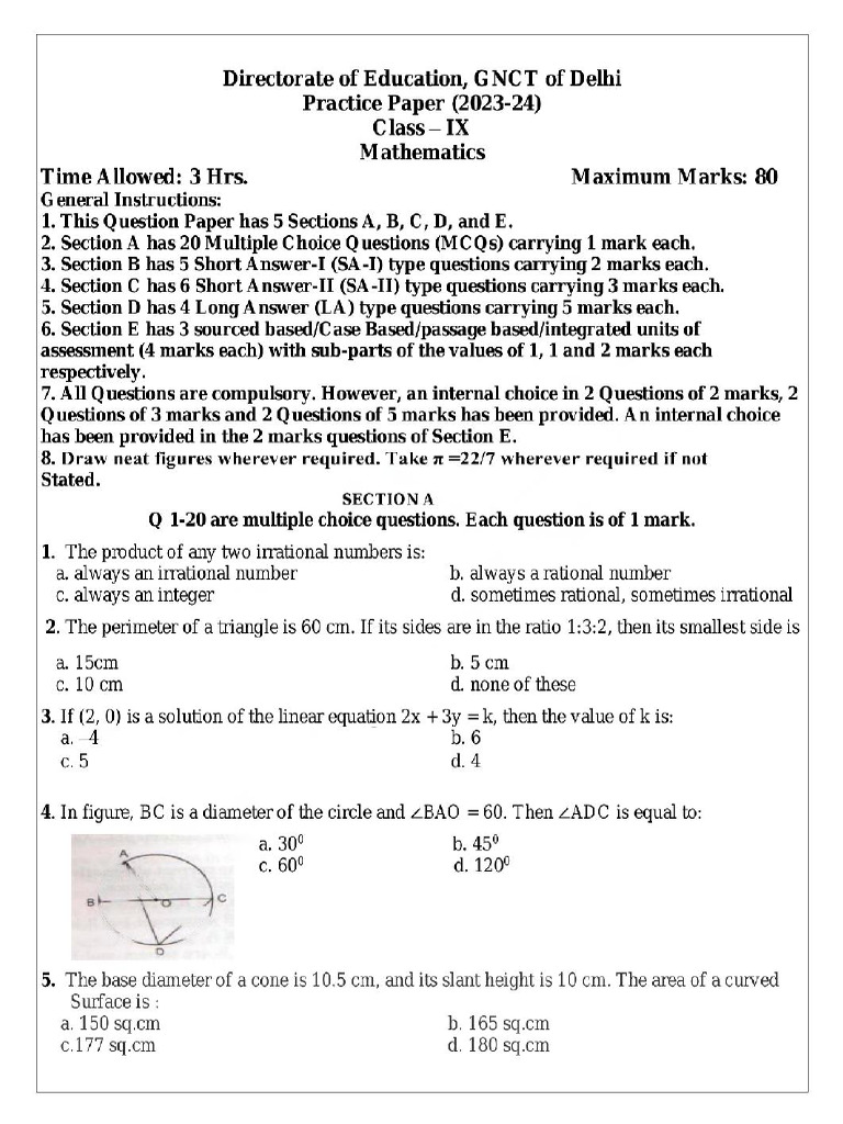 EduDel Class 9th Maths English Sample Papers 2024-25-1 (1) Transformed ...