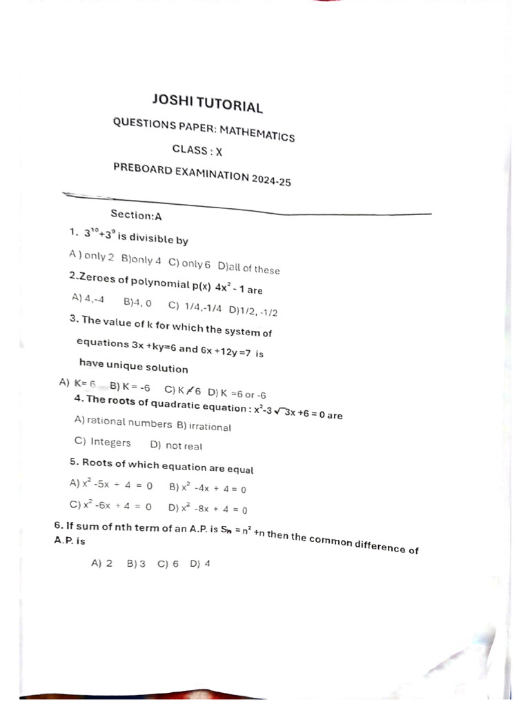 Class 10 Pre Board 2 Mathematics | PDF