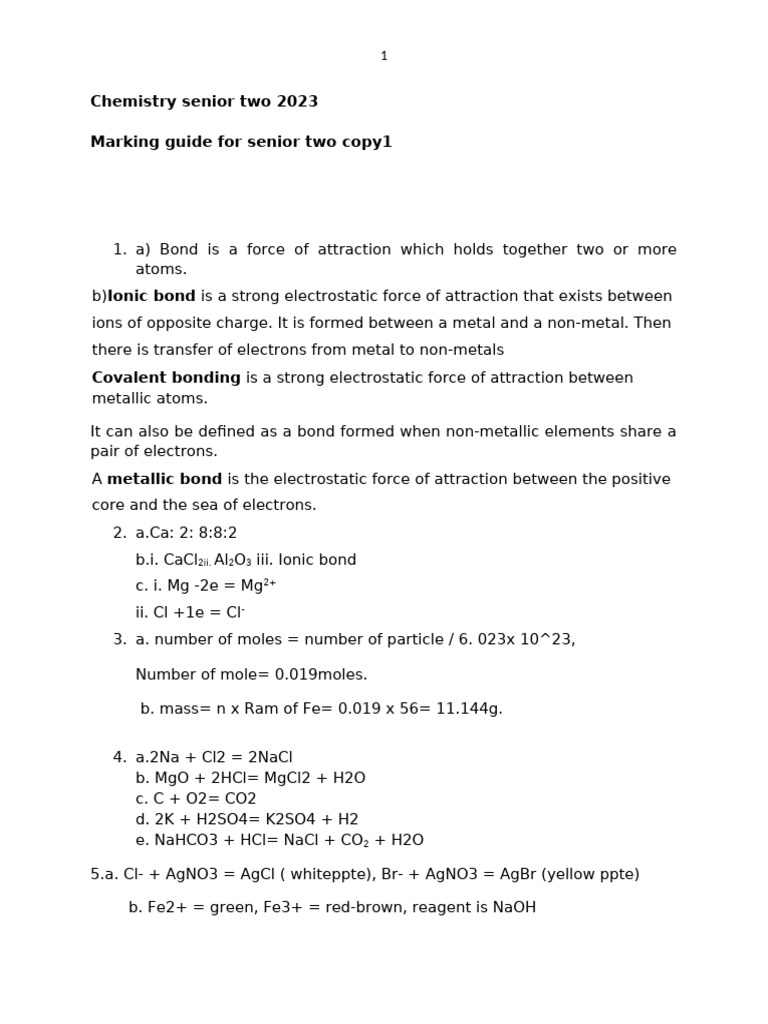 MARKING-CHEM-S2-PAPER1 | PDF | Chemical Bond | Ionic Bonding