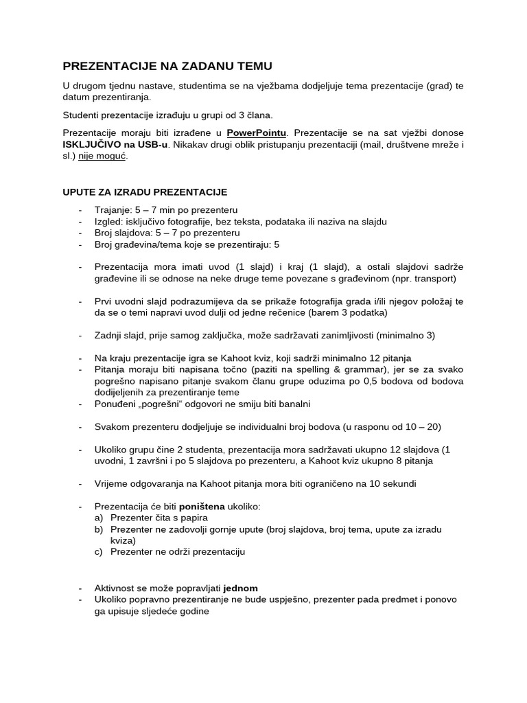 Upute Za Izradu Prezentacije | PDF