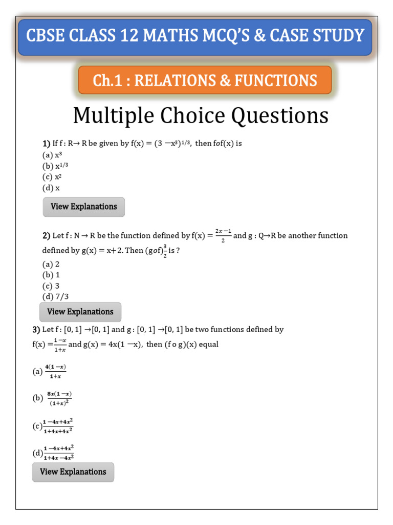 1) Relations and Functions - Questions | PDF | Mathematical Logic | Functions And Mappings
