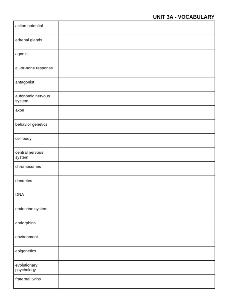 Vocabulary List - 3A | PDF