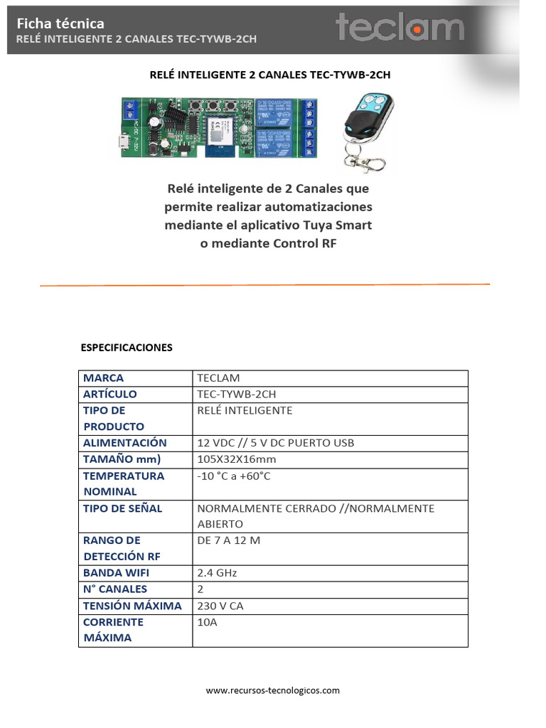 Relé Inteligente 2 Canales Tec-Tywb-2ch - Ficha - Técnica | PDF