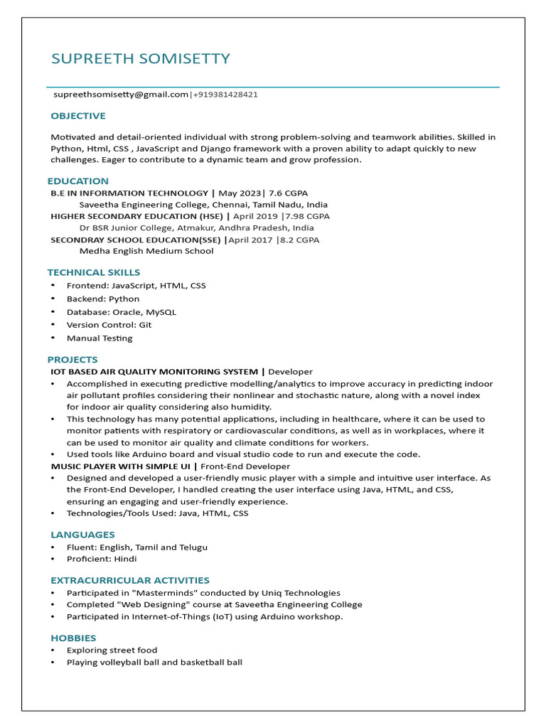 Supreeth Somisetty Resume | PDF