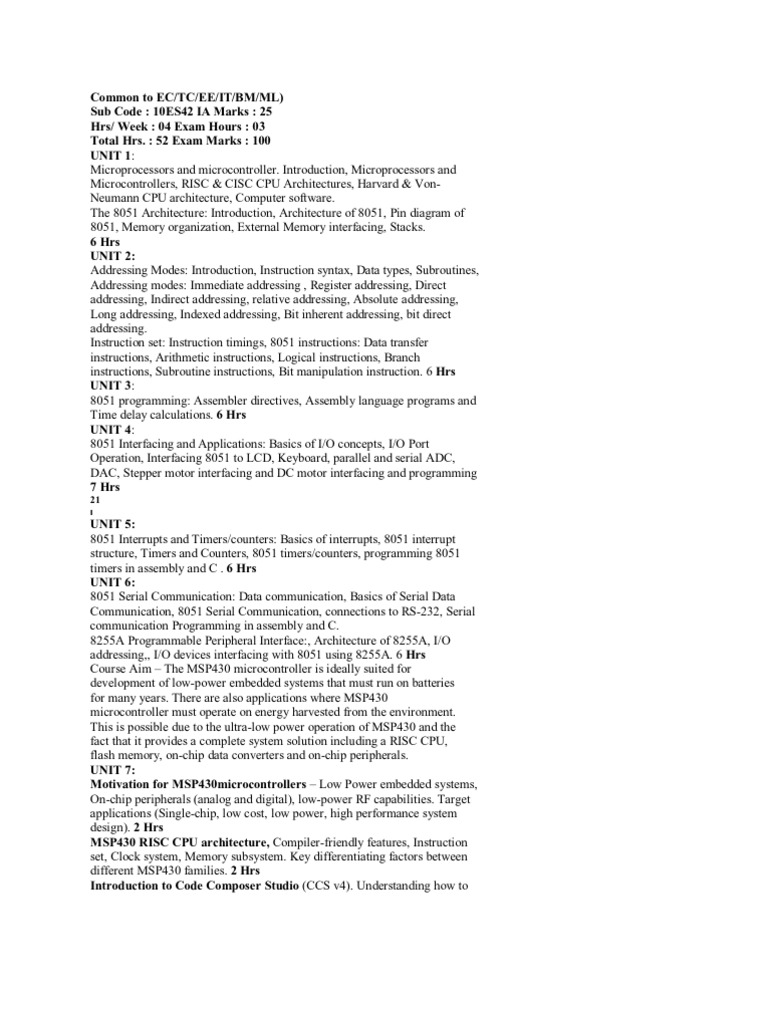 Micro Controller Syllabus | PDF | Instruction Set | Microcontroller