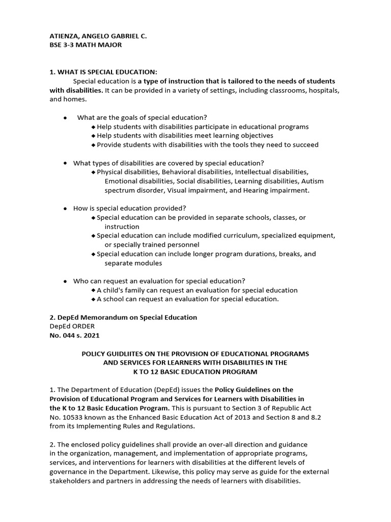 Atienza-Special Education | PDF | Special Education | Disability